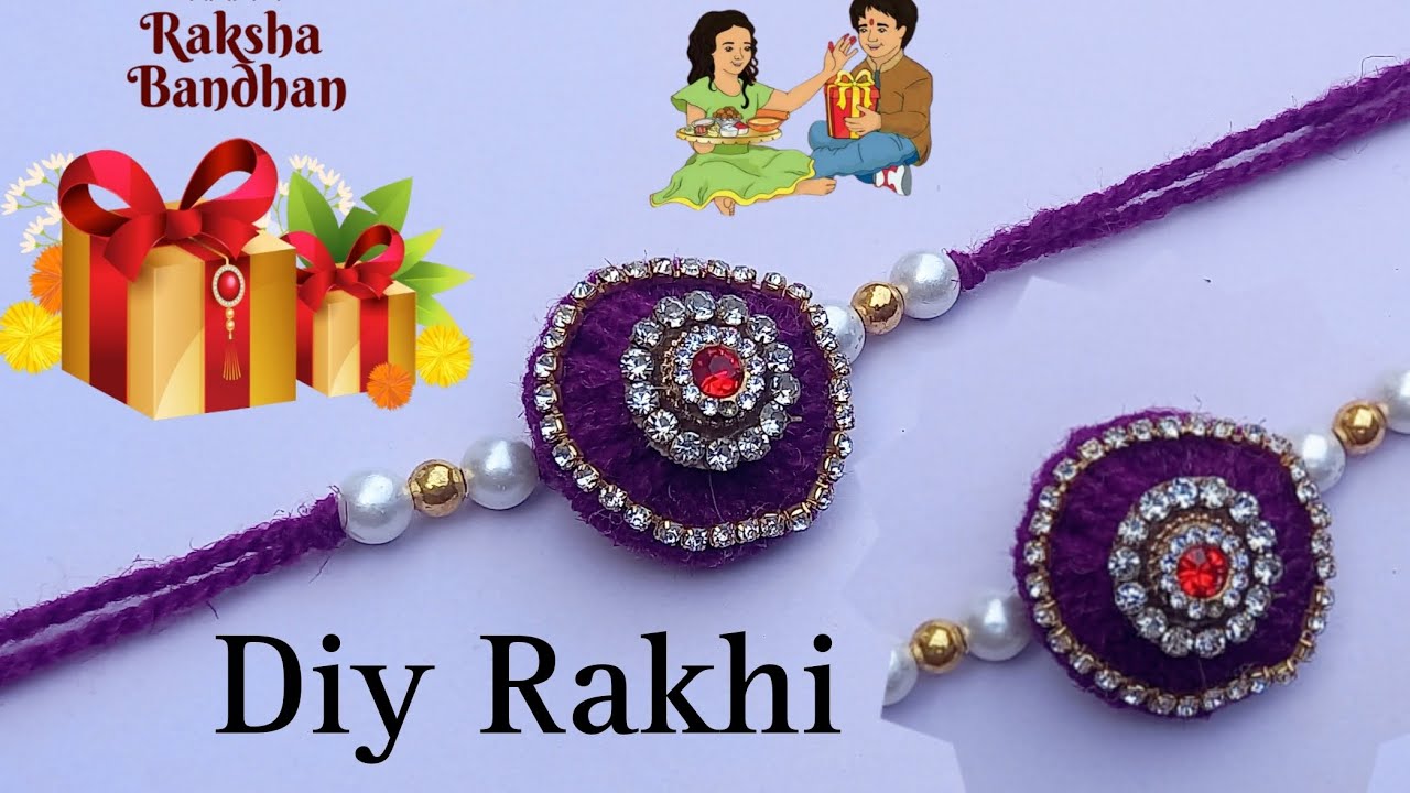 Handmade Rakhi using wool and Kundan stones।। Diy Rakhi।। - YouTube
