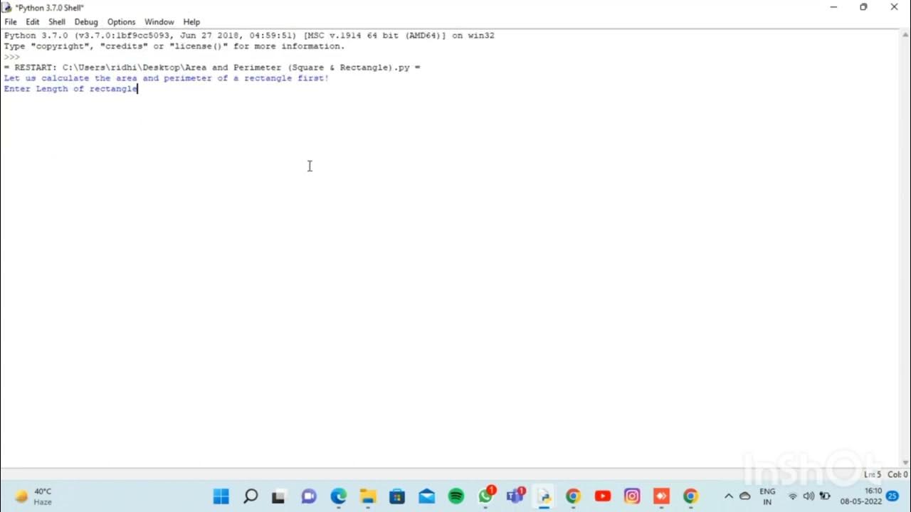 Area And Perimeter Square And Rectangleon Python By Ridhima And Aarshiya Youtube