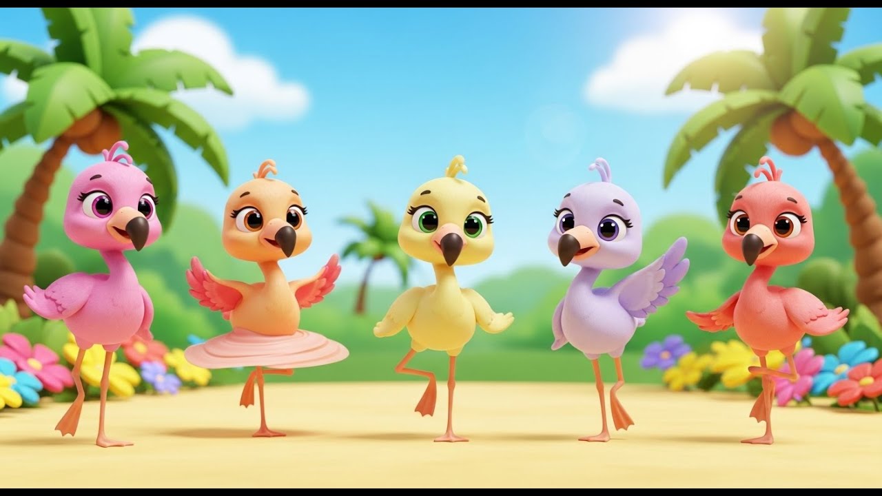 Five Little Flamingo Friends Dance Dance Dance | Tropical Animal Songs ...