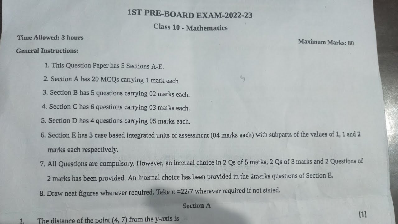 Class 10 Pre Board Exam Math Paper!! CBSE Board - YouTube