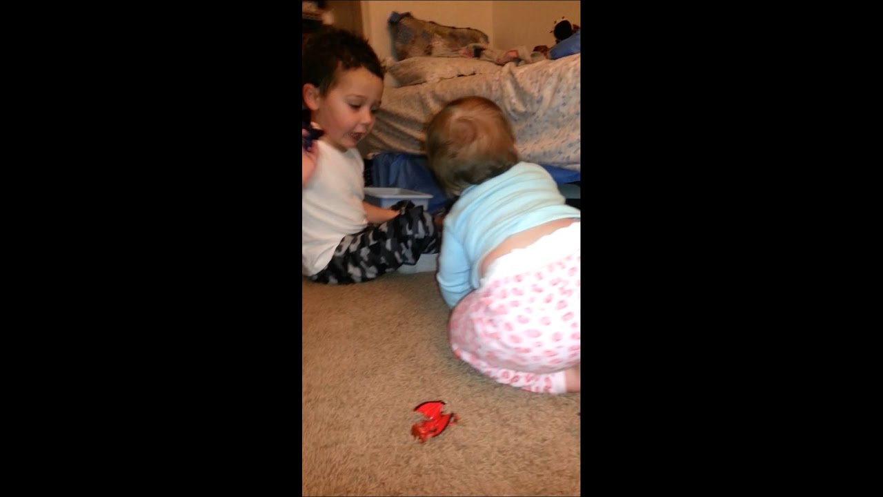 11 month old helps her big brother clean up - YouTube