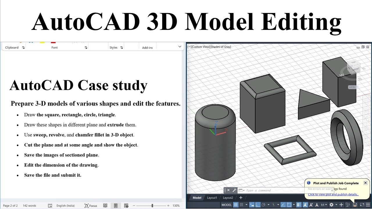AutoCAD Case Study : Prepare 3D models of various shapes and edit the ...