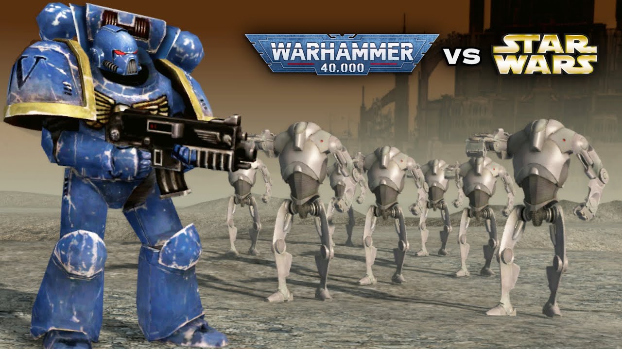 1 Space Marine vs 50 Super Battle Droids - Who will Survive? - YouTube