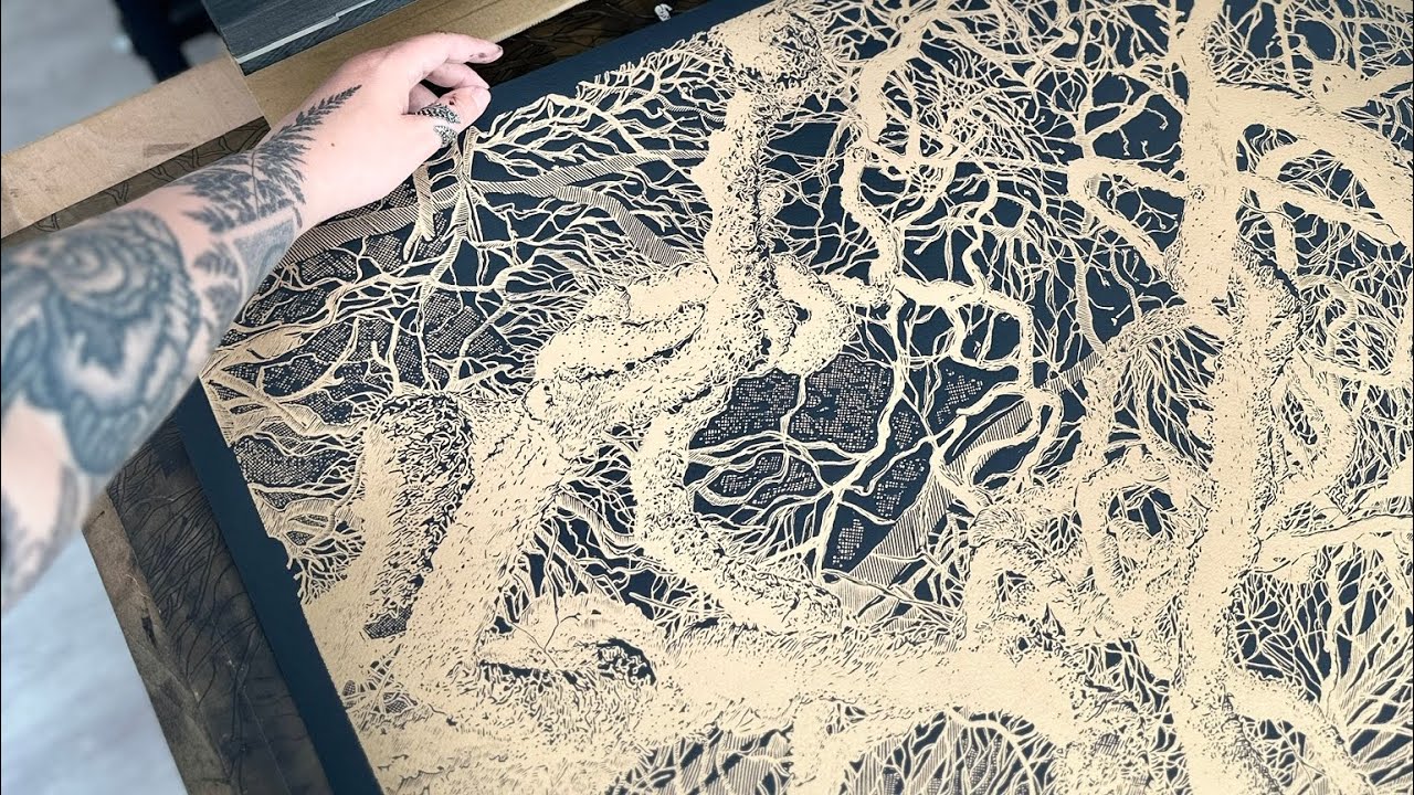 Printing Golden Roots Large Linocut Print - YouTube