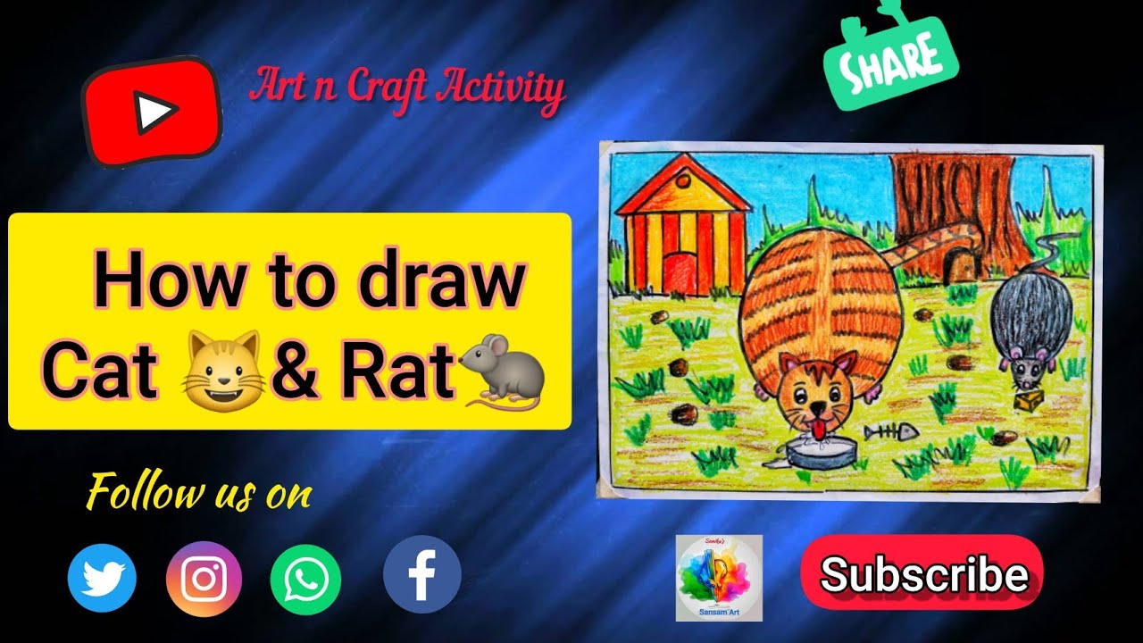 #SansamArtVideo ||How to draw Cat 😺 & Rat 🐀|| How to draw cat and Mouse ...
