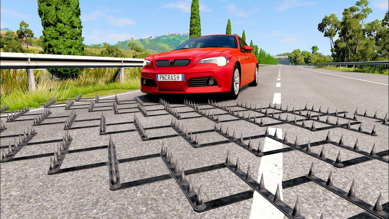 Cars vs Spikes TRAP ️ BeamNG - Drive - YouTube