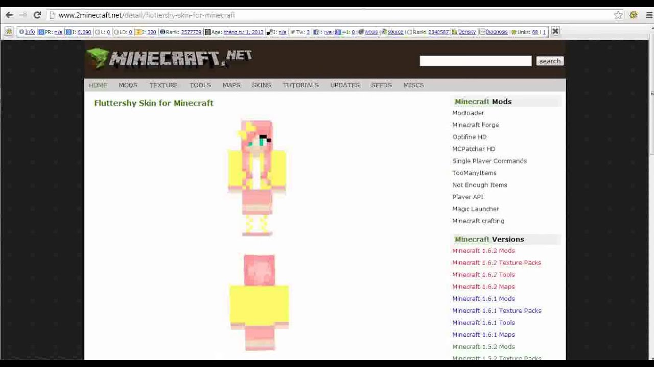Fluttershy Skin for Minecraft - YouTube