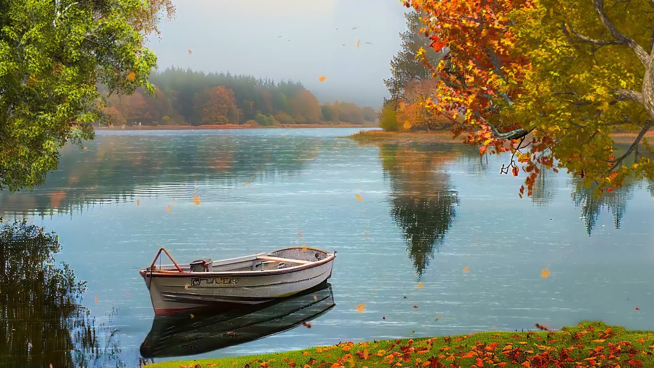 Fall Lake - 48 hours of water flowing, waves sounds - relaxing autumn ...