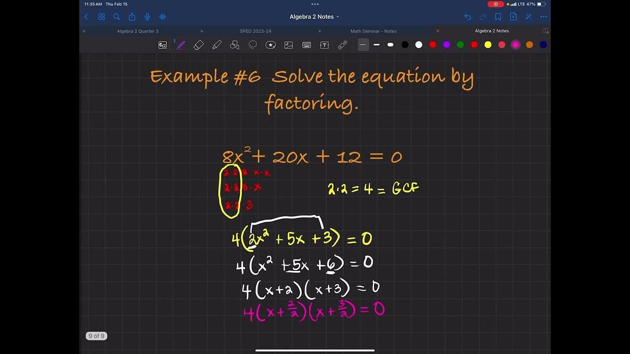 Algebra 1 Examples - Solving Quadratic Equations by Factoring Part 3 ...