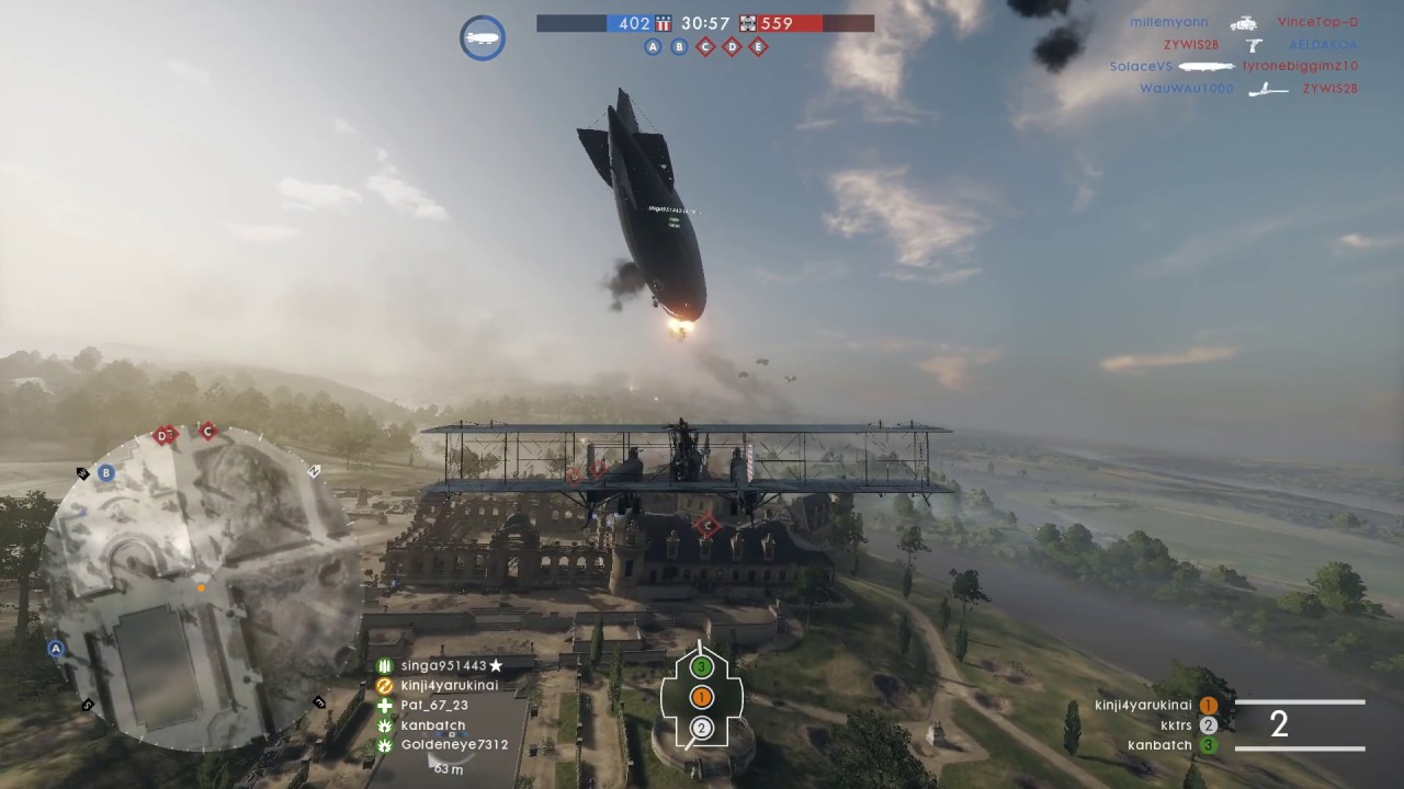 BF1 味方の飛行船に殺される爆撃機 - YouTube