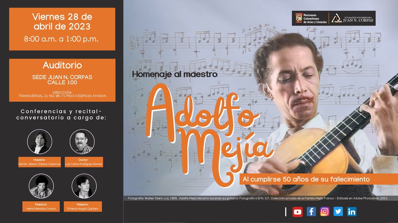 Homenaje al maestro Adolfo Mejía al cumplirse 50 años de su ...