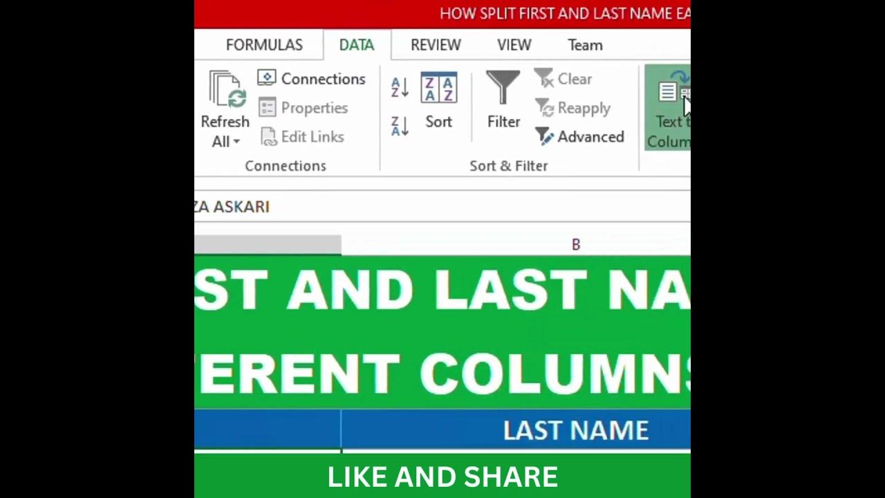 HOW TO SPLIT FIRST AND LAST NAME INTO DIFFERENT COLUMN IN EXCEL STEP BY ...