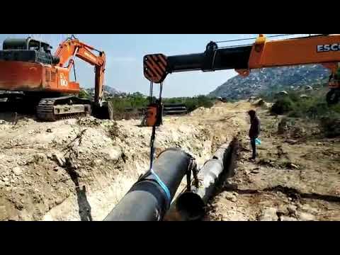 Ductile Iron /DI pipe laying/Placing the DI pipe line in alignment ...