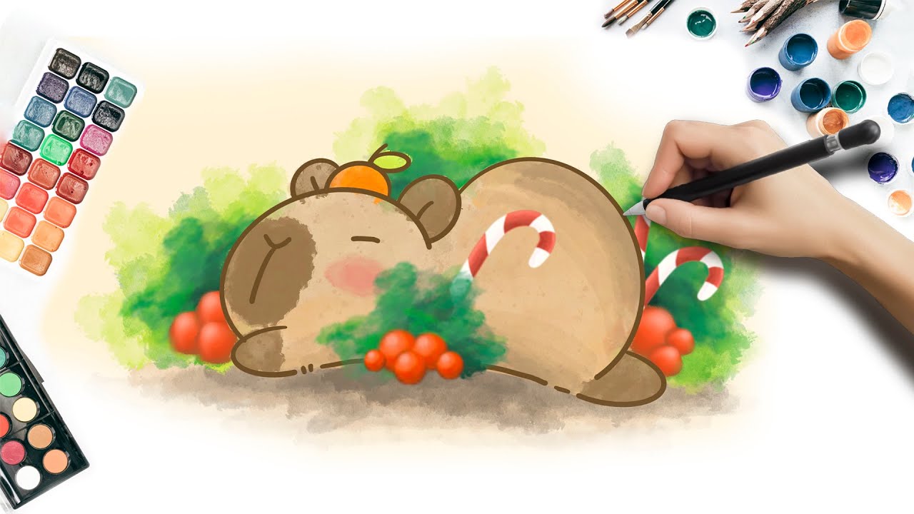Simple Christmas drawing ideas with Capybara to make your Christmas ...