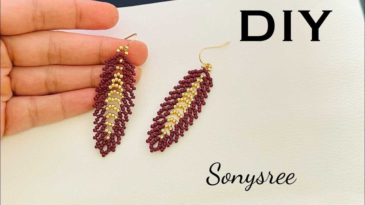 Beaded feather Earrings || How to make feather with beads - YouTube