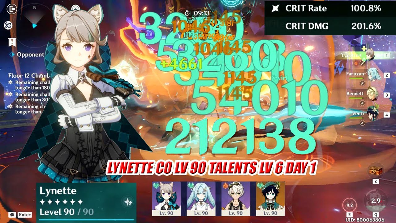 Lynette C0 Lv 90 Talents Lv 6 DPS Build - 100% Crit Rate 4.0 Floor 12 ...