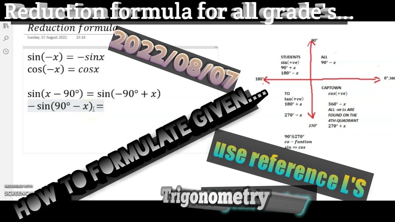 Trigonometry& Trigonometric: Reduction formula/ formulae... use the ...