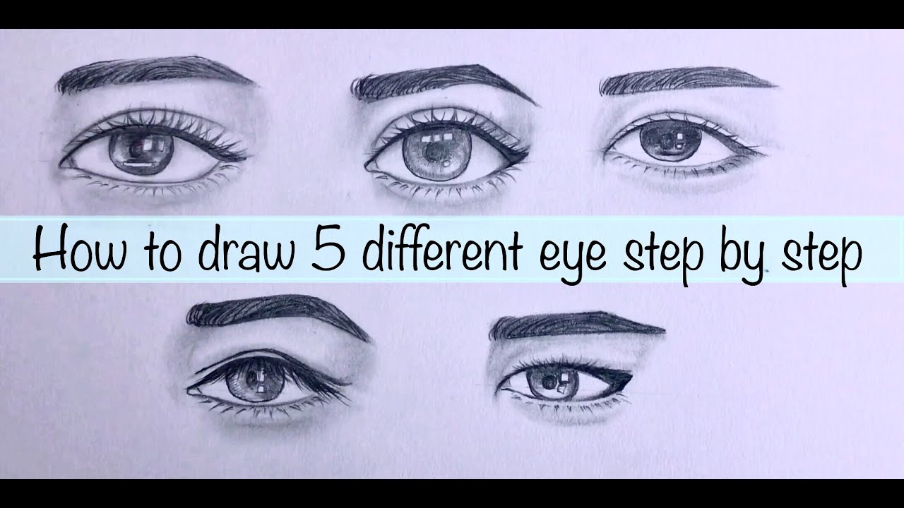How to draw different eye shapes | how to draw 5 types of eyes | step ...