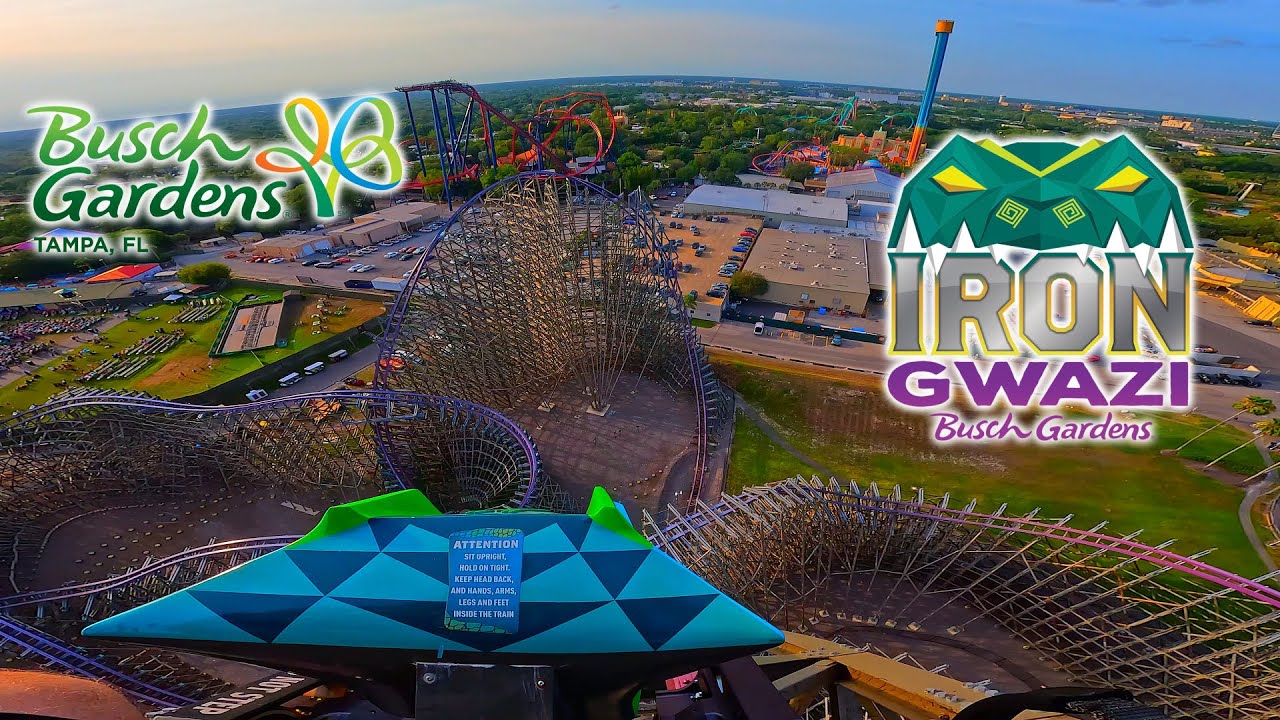 Iron Gwazi - Hybrid Roller Coaster | Sunset | Front Seat 4K POV | Busch ...