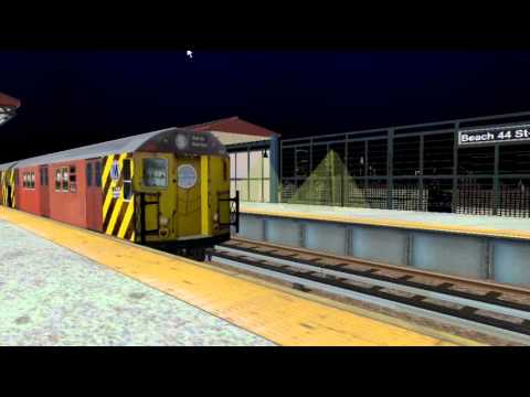 openBVE: R17 work train with flat cars on the Rockaway Line - YouTube