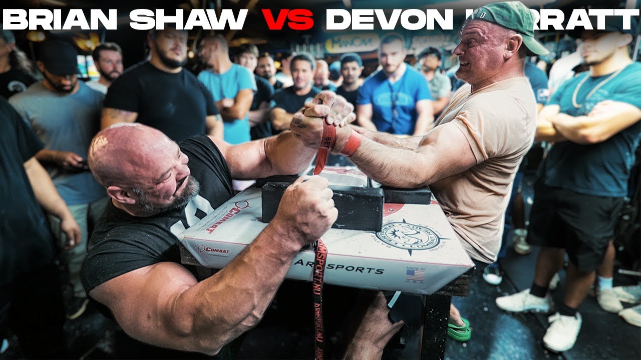 BRIAN SHAW VS DEVON LARRATT ARM WRESTLING MATCH | RAW TRAINING FOOTAGE ...