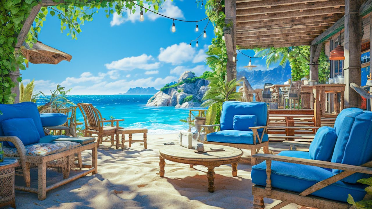 Tropical Beach Café Relaxation🌴 Cafe Jazz Bossa Nova & Ocean Waves for ...