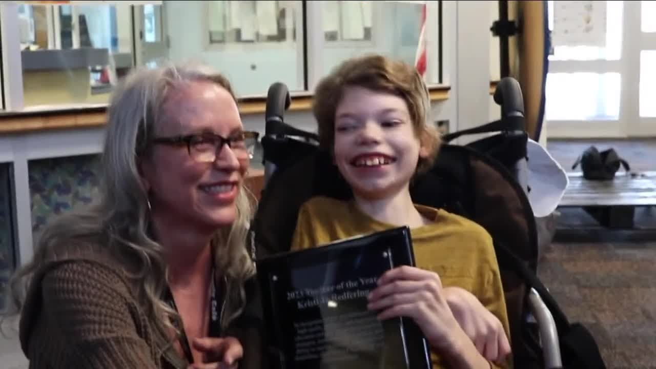 Local Special Ed teachers wins “2023 teacher of the year” - YouTube