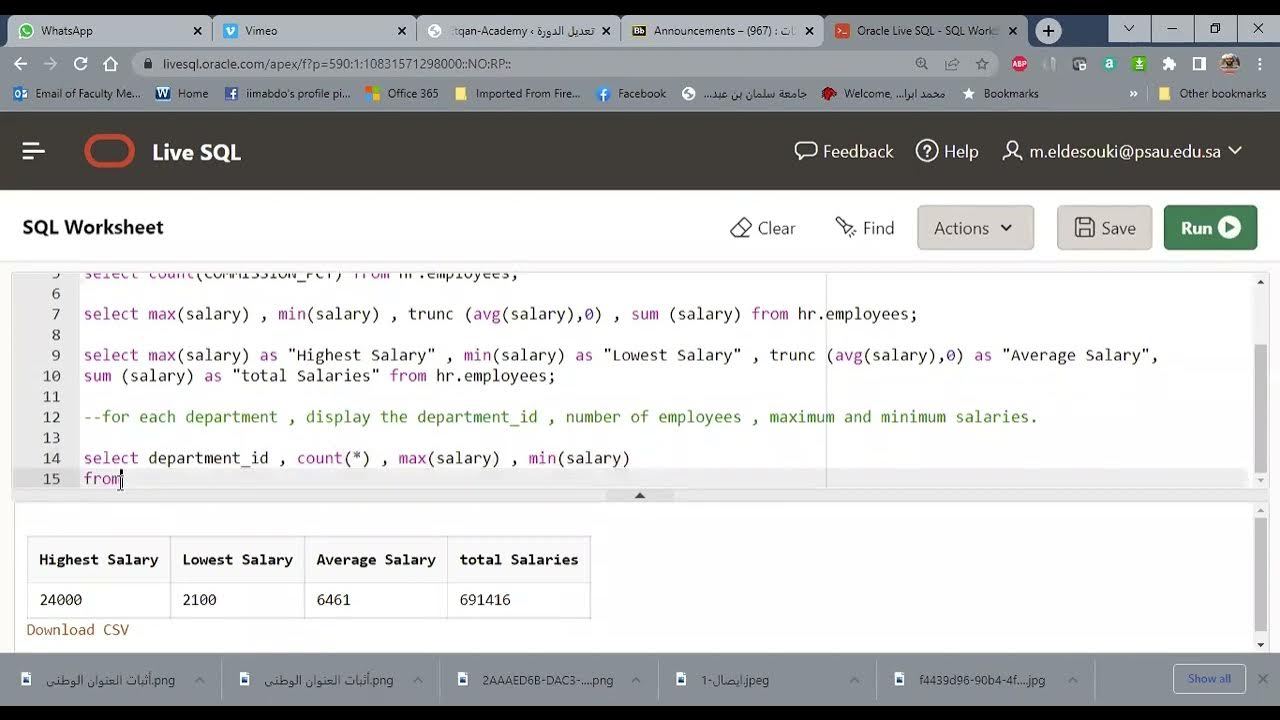 |Course IS 2511| - |Oracle SQL | - Lab 07- Aggregate Functions and Group by - Part 1| - YouTube