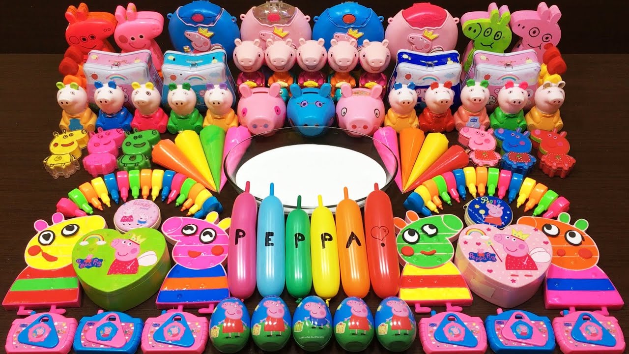 PEPPA PIG SLIME & RAINBOW ! Mixing Random Things into GLOSSY Slime ...