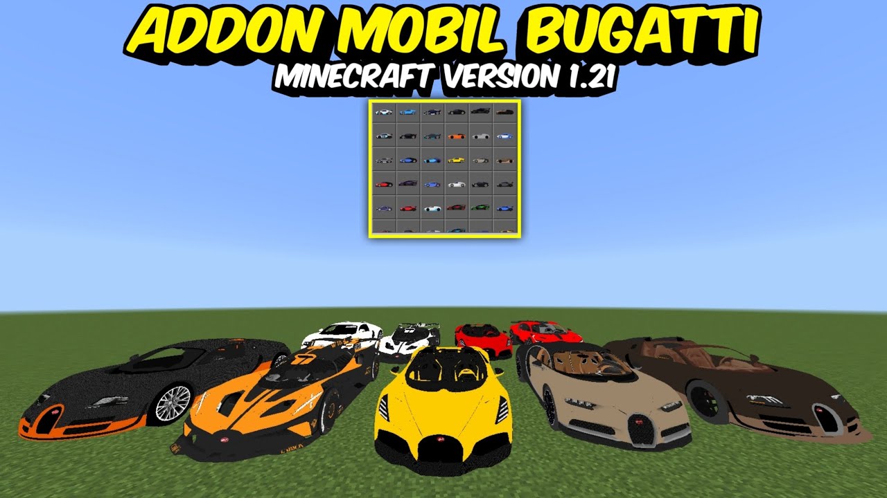 TOP ADDON MCPE KEREN MOBIL BUGATTI, ADA BANYAK SUPPORT VERSI 1.21+ - YouTube