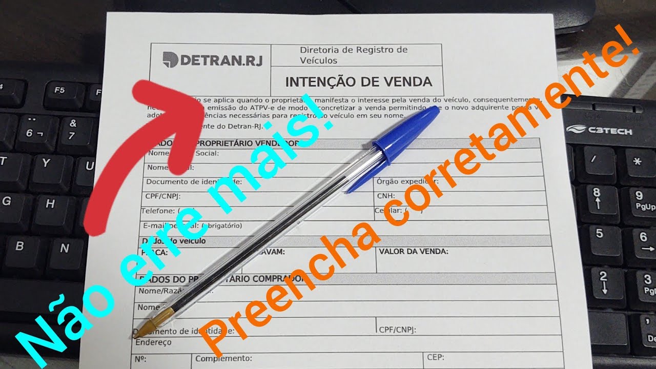DETRAN RJ Como preencher o formulário da intenção de venda para ...