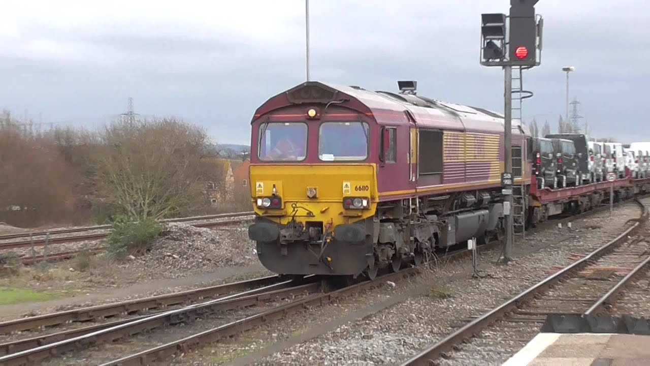 DB schenker 66110 with loaded van train from Eastleigh east yard - YouTube