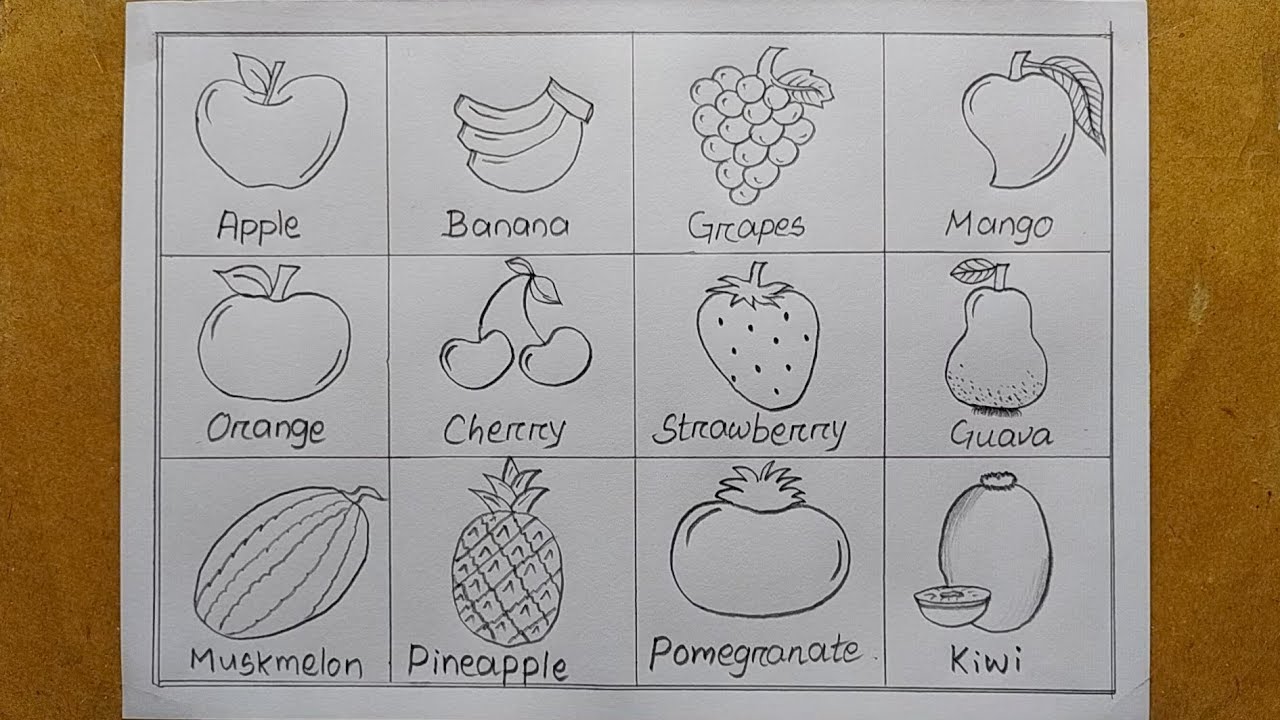 Different types of Fruits drawing easy| How to draw 12 different types ...