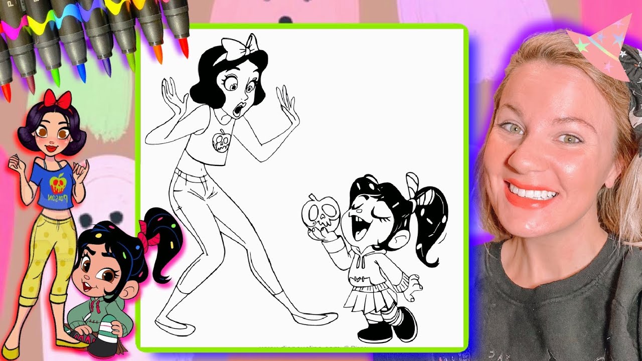 Coloring Snow White & Vanellope eating a poison apple 🍎| Disney ...