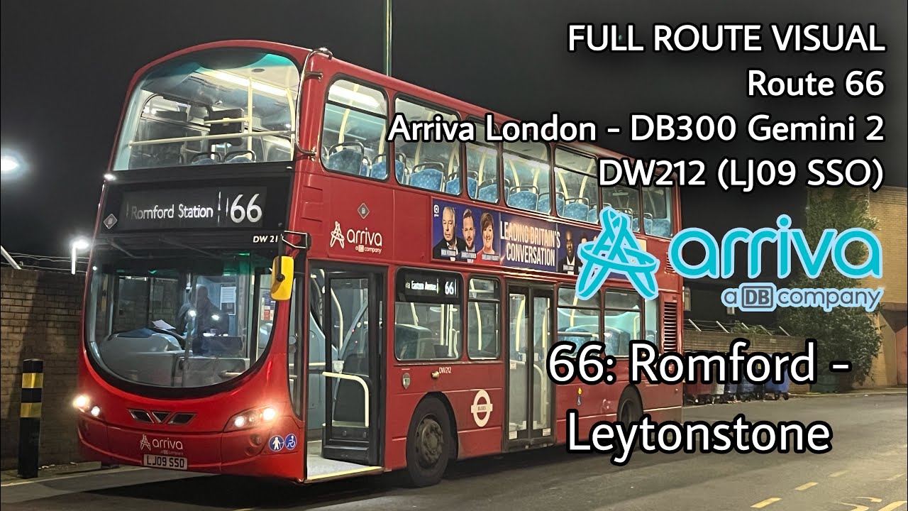 FULL ROUTE VISUAL | 66: Romford Station - Leytonstone Stn| Arriva ...