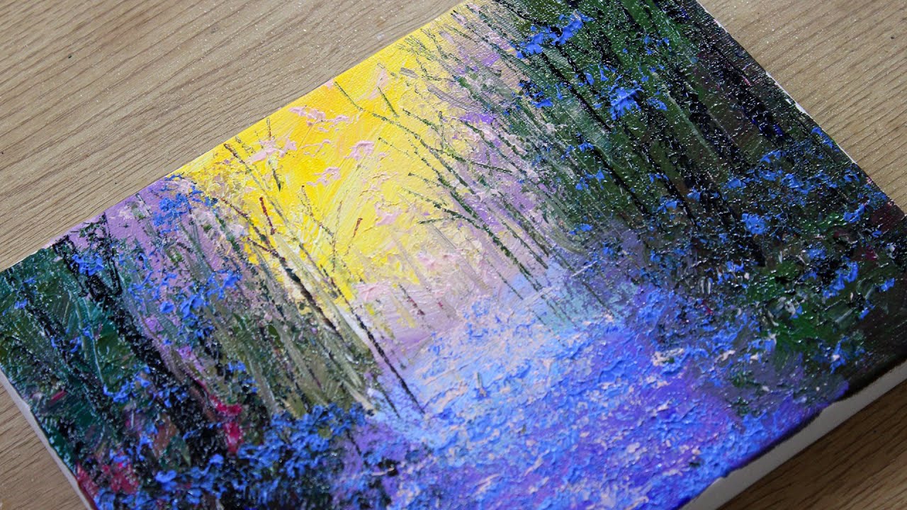 Sunset in the forest after snow / Quick painting ideas / Mini landscape ...
