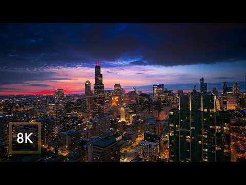 Chicago Cityscape Open Window | City Night Sounds 8K HDR