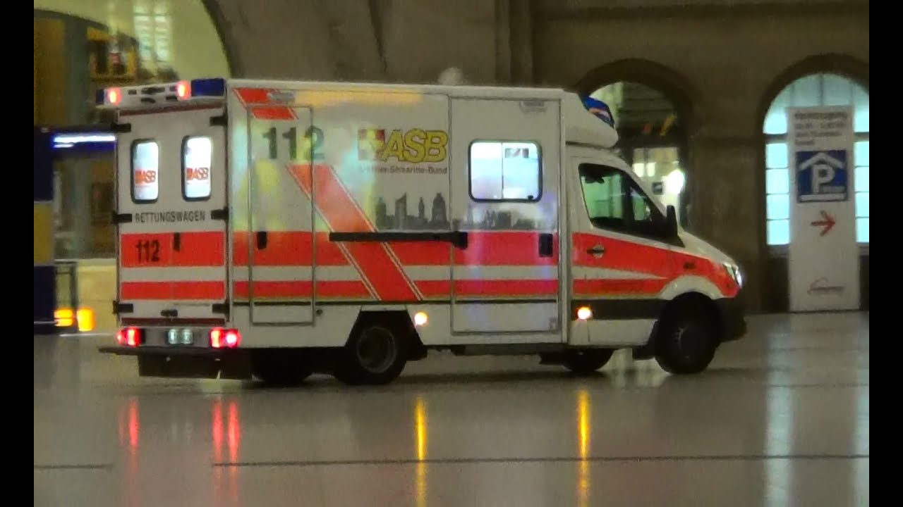 German ambulance driving in a main station | Leipzig ASB RTW fährt im ...