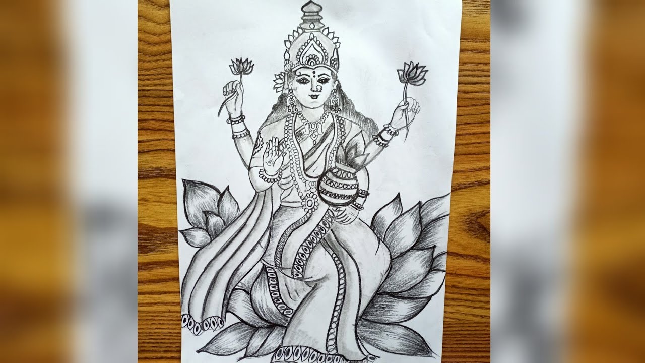 Drawing of Laxmi Devi| How to Draw God Laxmi Devi|Pencil Drawing of ...