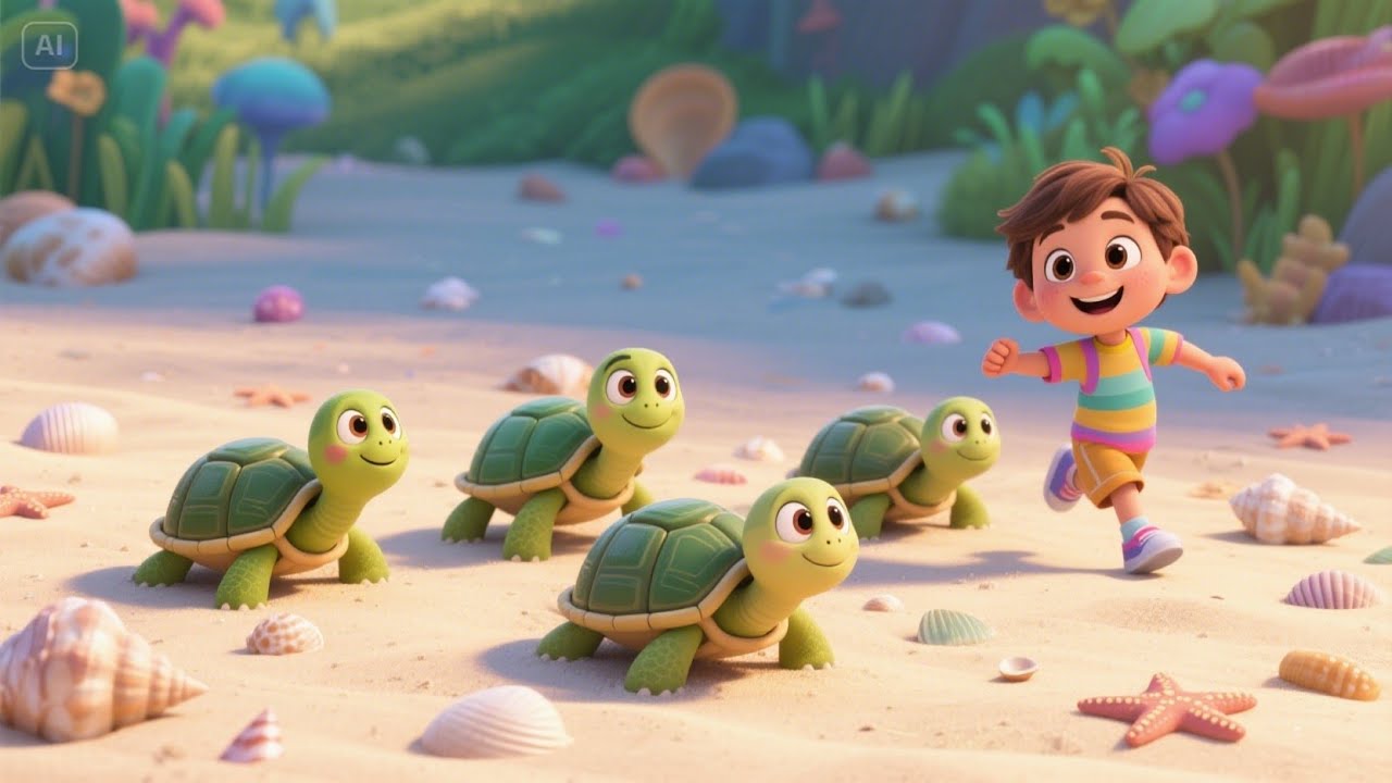 Ten Tiny Turtles Crawl Along + More | Slow and Steady Animal Rhyme for Kids - YouTube