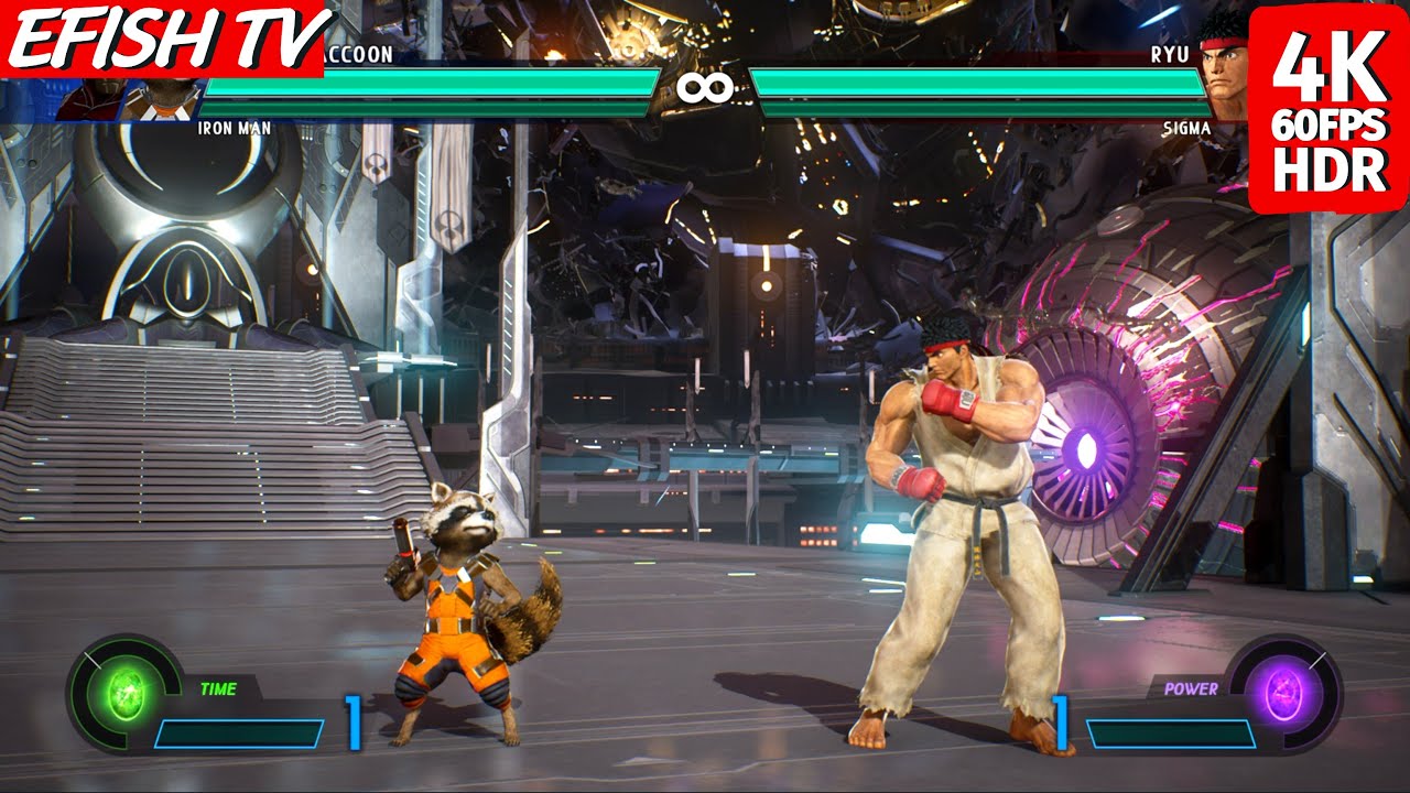 Rocket Raccoon & Iron Man vs Ryu & Sigma (Hardest AI) - Marvel vs ...