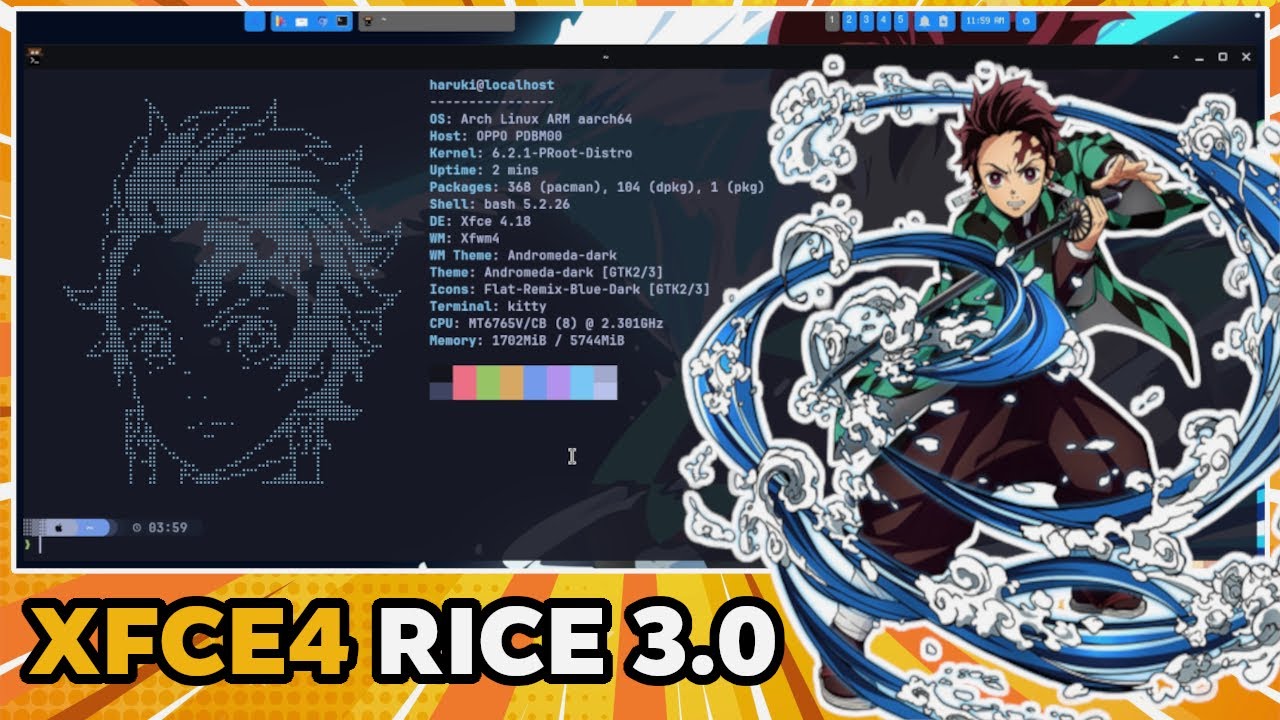 Archlinux on Android XFCE4 RICE 3.0 Kimetsu no Yaiba | NO ROOT - Termux ...