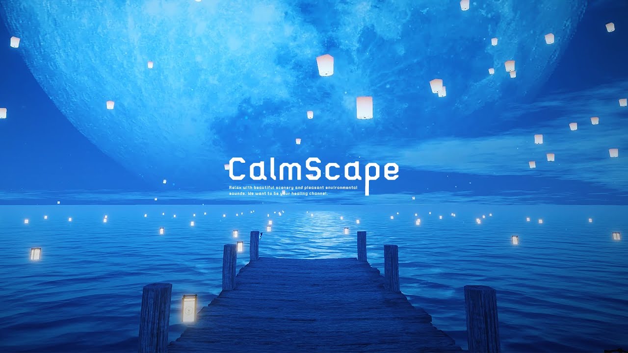 Lanterns drifting on the sea - Ocean Sounds | Relaxing Ambience ASMR 4K ...