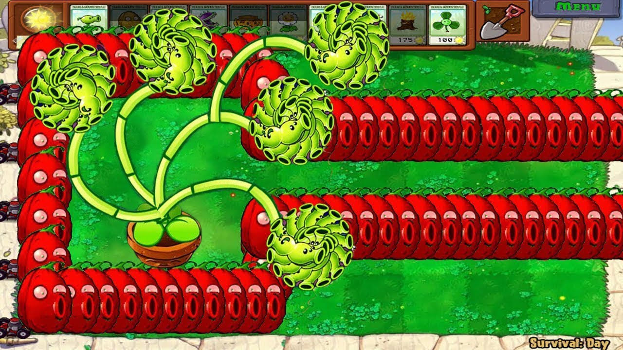 Three Gatling Pea and Red Nut Plants Attack Giga Zomboss - Plants vs ...