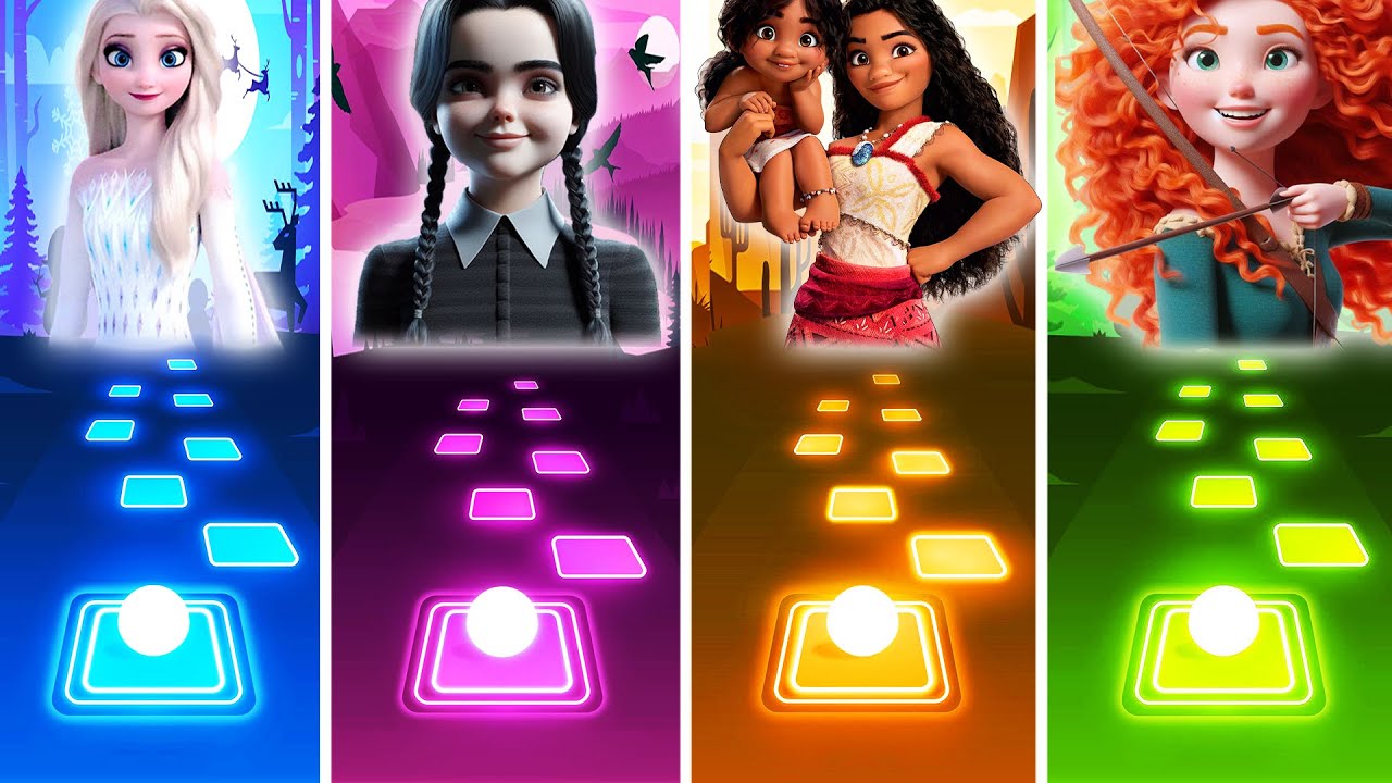 Elsa Let It Go | Wednesday Bloody Mary | Moana How Far I'll Go | Merida ...