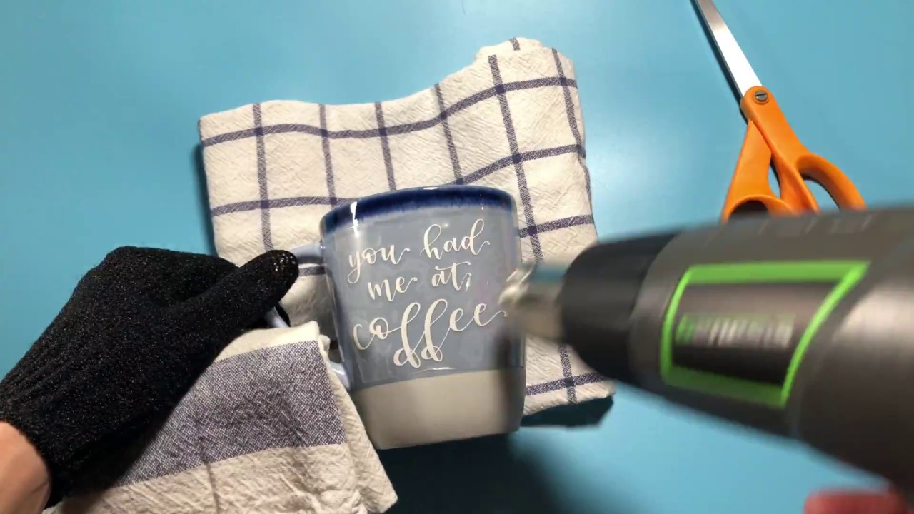 How to Apply Heat Transfer Vinyl to a Coffee Mug Using a Heat Gun - YouTube
