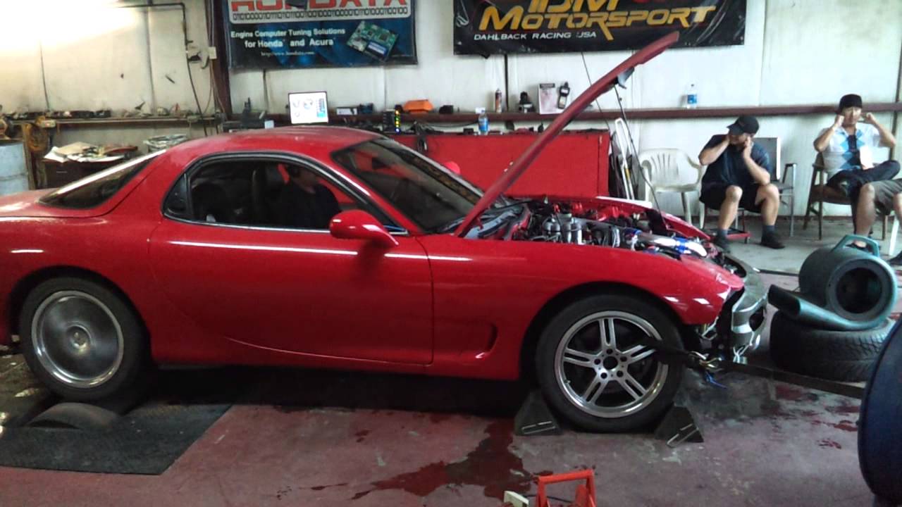 Single turbo Rx7 dyno, stock motor 66MM turbo S366. - YouTube