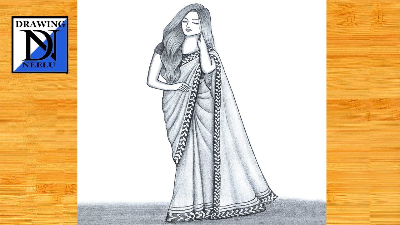 How to draw a Girl wearing saree -Drawing Tutorial || Pencil sketch for ...