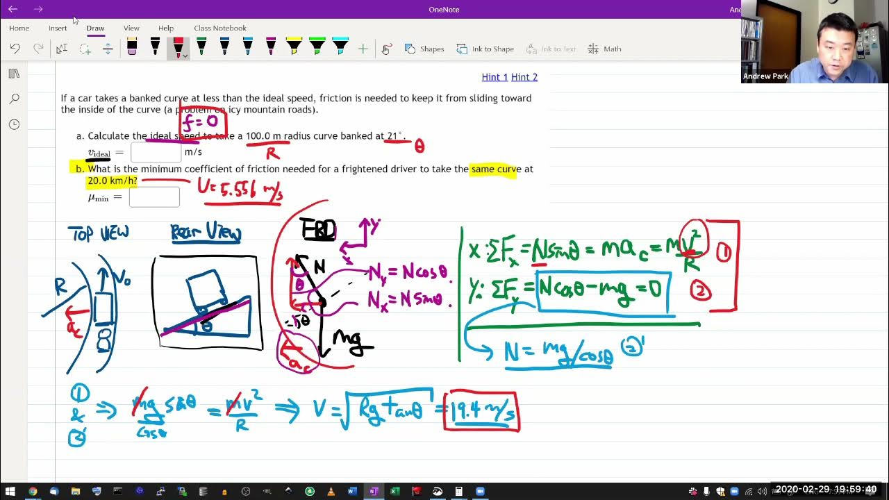 Physics 4A - OpenStax University Physics Vol 1, Chapter 6, Problem 71 (Banked Turn with Friction ...