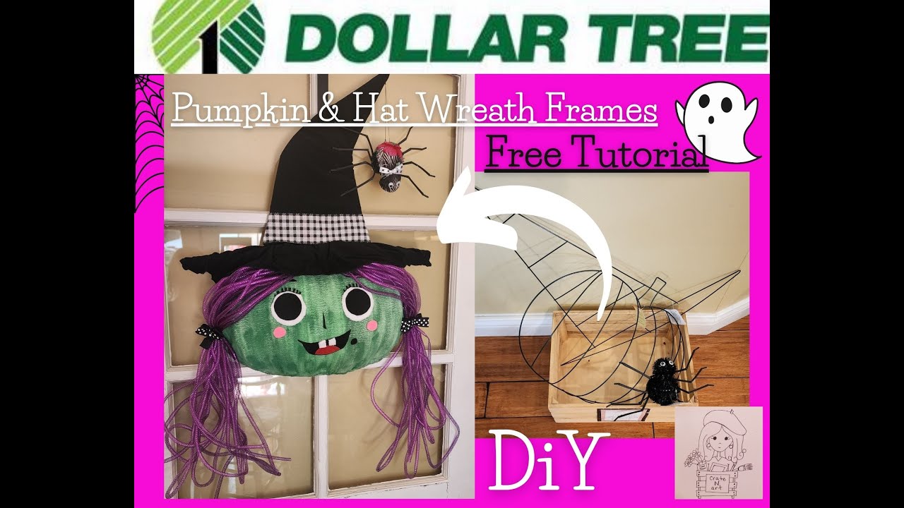 How to DiY Halloween Pumpkin ~ Witch hat wire wreath frame Dollar Tree ...